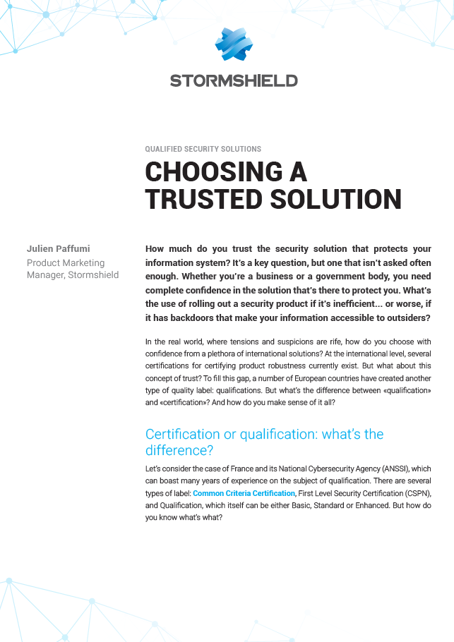 Qualified security solutions: choosing a trusted solution | Stormshield